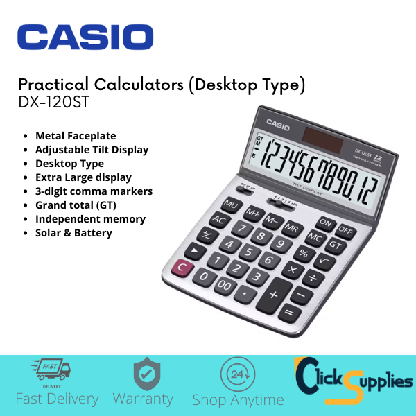 Casio Calculator DX-120ST Desktop Adjustable Tilt Display with decimal ...