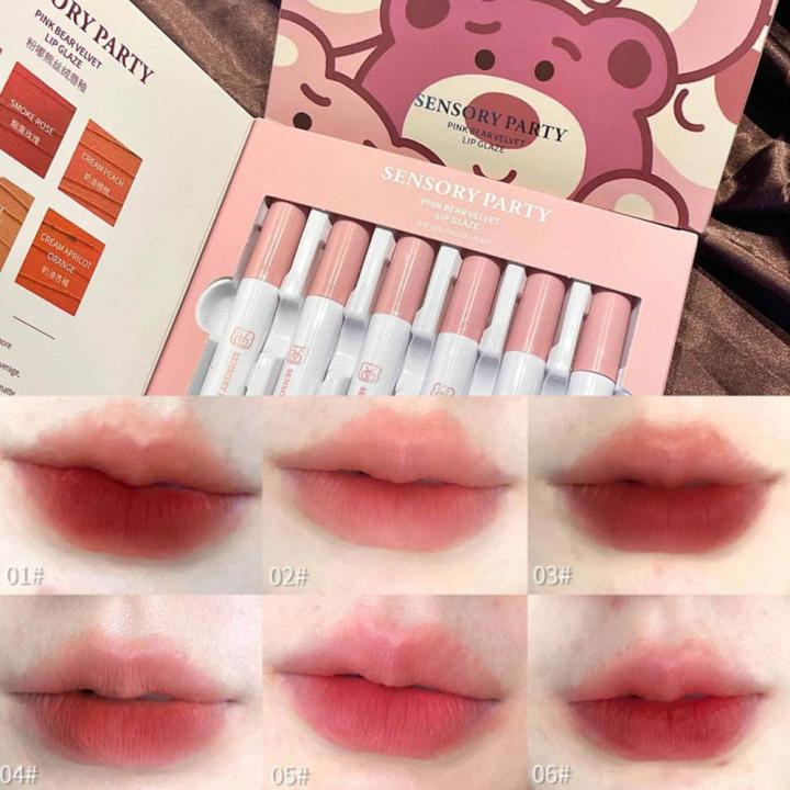 6pcs/set Strawberry Bear Lip Tint Matte Lipstick Non-sticky Cup D3D3 ...