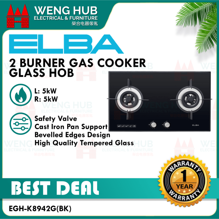 Elba 2 Burners Built-In Glass Hob EGH-K8942G(BK) | Lazada