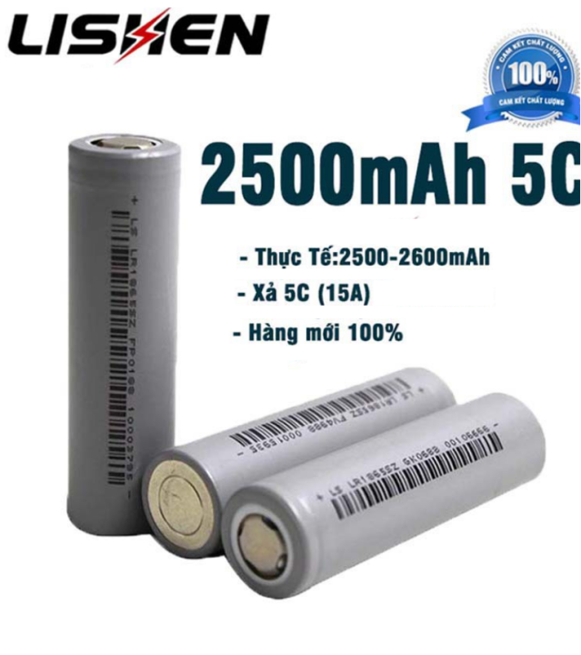Cell pin 18650 lishen xám 2500MAH pin lithium xả 5C 15A dung lượng thực ...