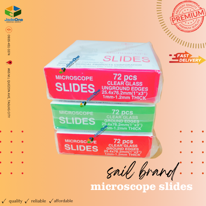 SAIL BRAND Microscope Slides Clear Glass Unground Edges 7102 Red 1" x 3 ...