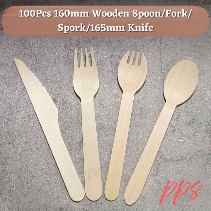Wooden Spoon/Fork/Spork and 165mm Wooden Knife Eco friendly & Disposable - 100pcs | Lazada PH