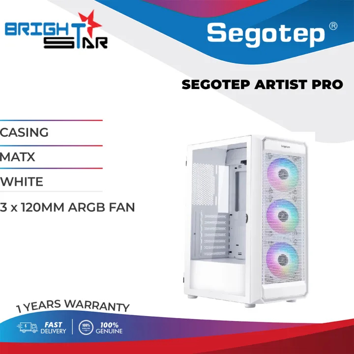 PC CASE / SEGOTEP ARTIST PRO / WHITE / MATX / 3 x 120MM ARGB FAN / 1Y ...