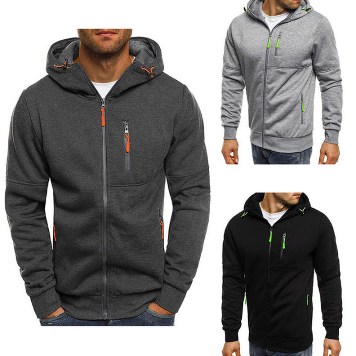 Men's Sports Casual Full Zipper Long-Sleeved Hooded Sweater with ...