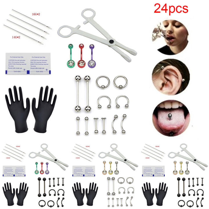 Store HHDKE2 24pcs Professional Body Piercing Tool Kit Ear Nose Navel ...