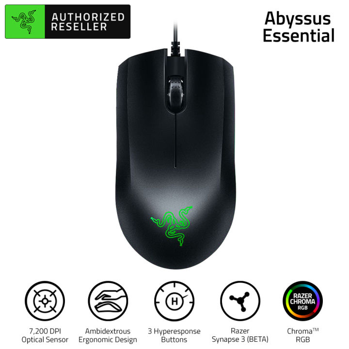 RAZER Abyssus Essential Optical Sensor Gaming Mouse Chroma RGB 7200DPI ...