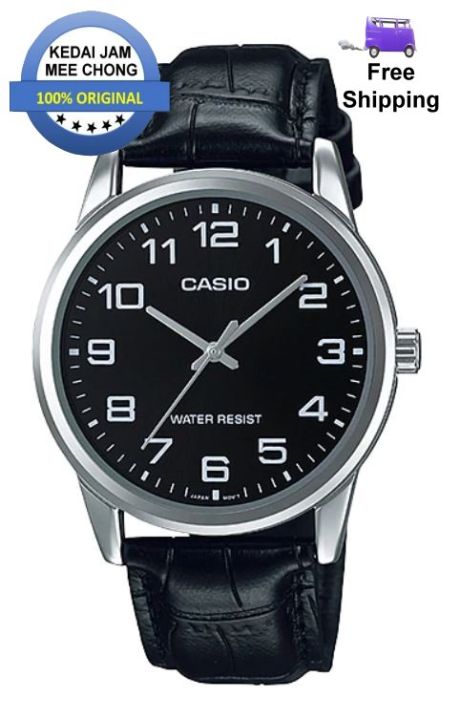100% ORIGINAL CASIO MTP-V001L-1BUDF Black Dial Leather Strap Men Watch ...
