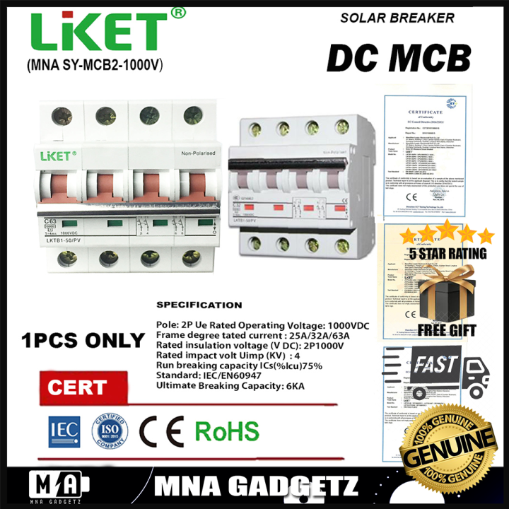 LEADER DC MCB BREAKER 4 POLES 63A HIGH VOLTAGE 1000VDC DIRECT CURRENT ...