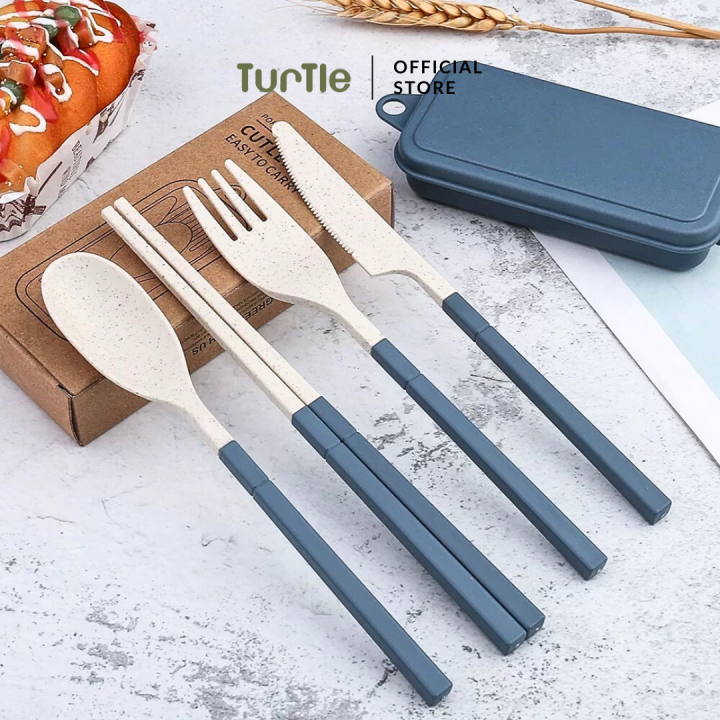TURTLE Wheat Straw Portable Folding Cutlery Set Box (Set of 4) | Lazada ...