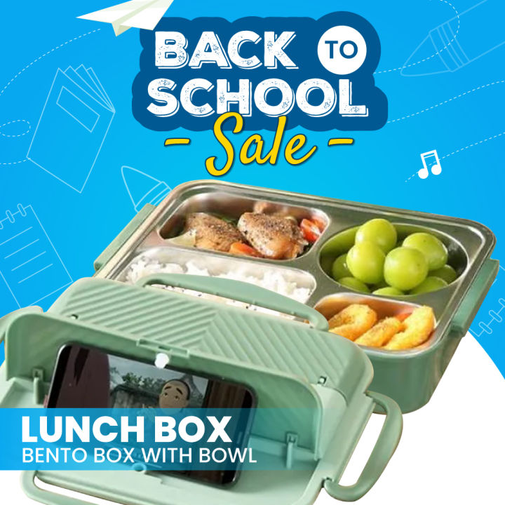 Bento Lunch Box with Soup Bowl Spoon and Fork Leak-proof 3/4/5 Dividers ...