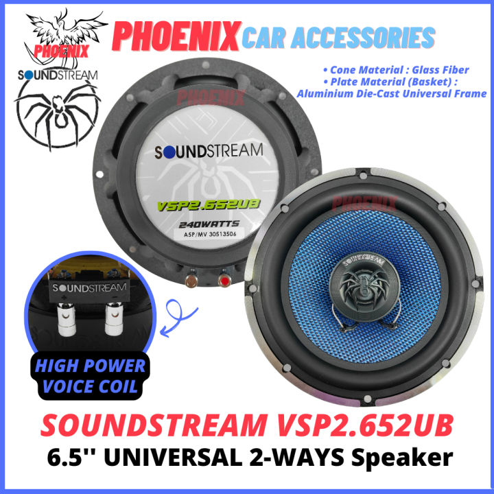 6.5''📢 SOUNDSTREAM UNIVERSAL Plug & Play VSP2 Blue Series 2 Way Coaxial ...
