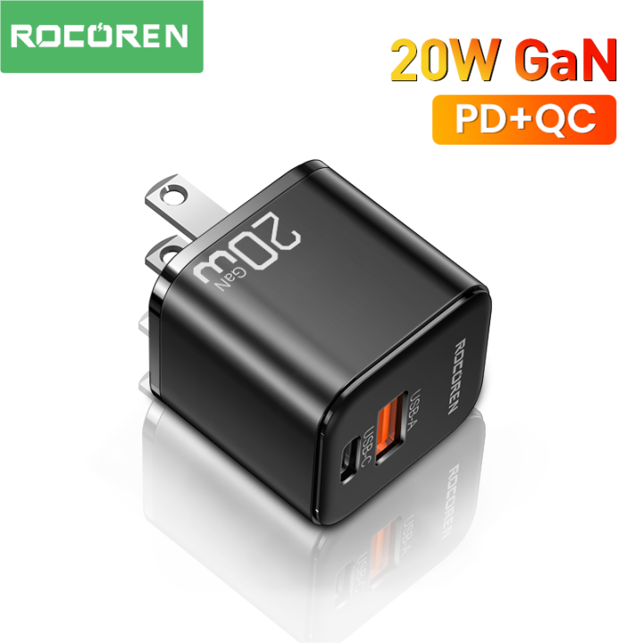 Rocoren 20W GaN Charger PD Fast Charging Charger Dual USB Type C PD3.0 QC3.0 Quick Charging For ...