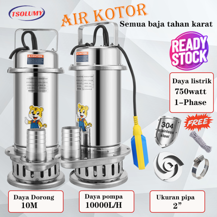 Pompa Celup Air Kotor OTOMATIS 750W 304 Stainless Submersible Pump ...