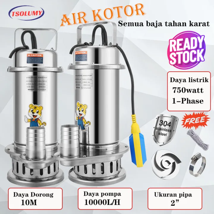 Pompa Celup Air Kotor OTOMATIS 750W 304 Stainless Submersible Pump 2inch TSOLUMY Pompa limbah ...