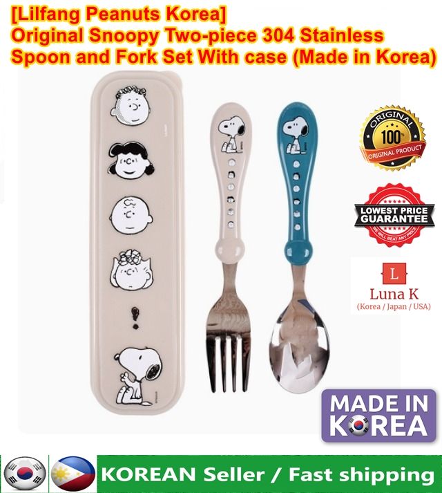 [Lilfang Peanuts Korea] Original Snoopy Two-piece 304 Stainless Spoon and Fork Set With case ...
