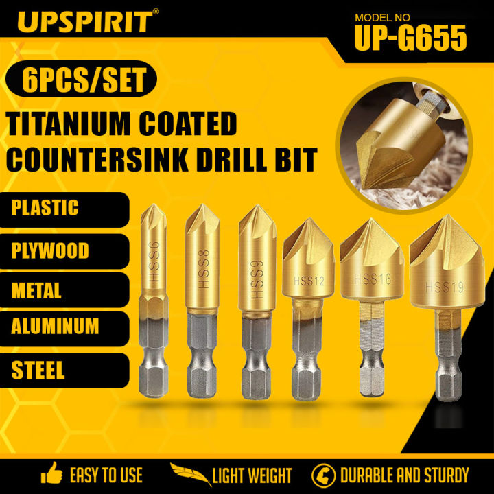 UPSPIRIT 6Pcs/Set Industrial Grade Countersink Drill Bit Titanium ...