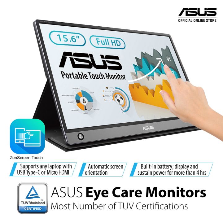 ASUS ZenScreen Touch MB16AMT USB portable monitor 15.6inch IPS Full HD 10 point Touch Built in Battery Hybrid Signal Solution USB Type C Micro HDMI Lazada Singapore