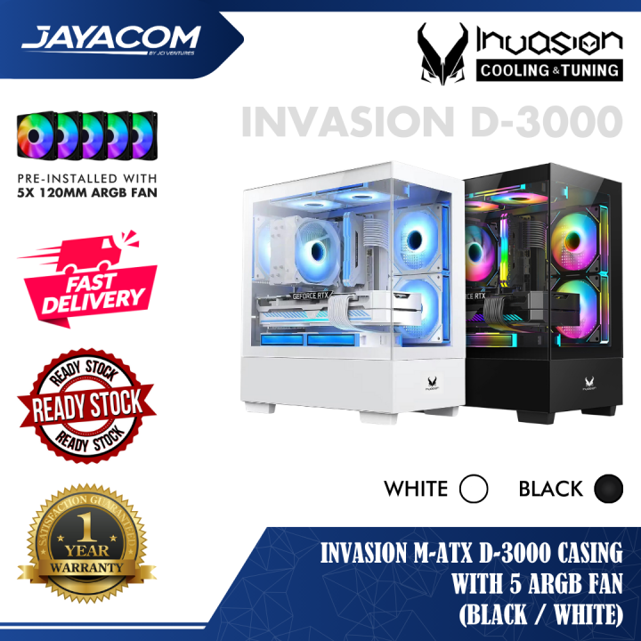 Invasion M-ATX D-3000 Casing (Black / White) [FREE 5x 120mm ARGB Fan] | Lazada