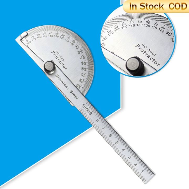 180 Degree Stainless Steel Protractor Adjustable Roundhead Ruler ...