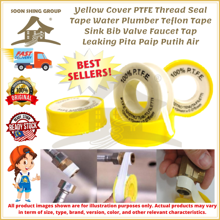 Yellow Cover PTFE Thread Seal Tape Water Plumber Teflon Tape Sink Bib ...