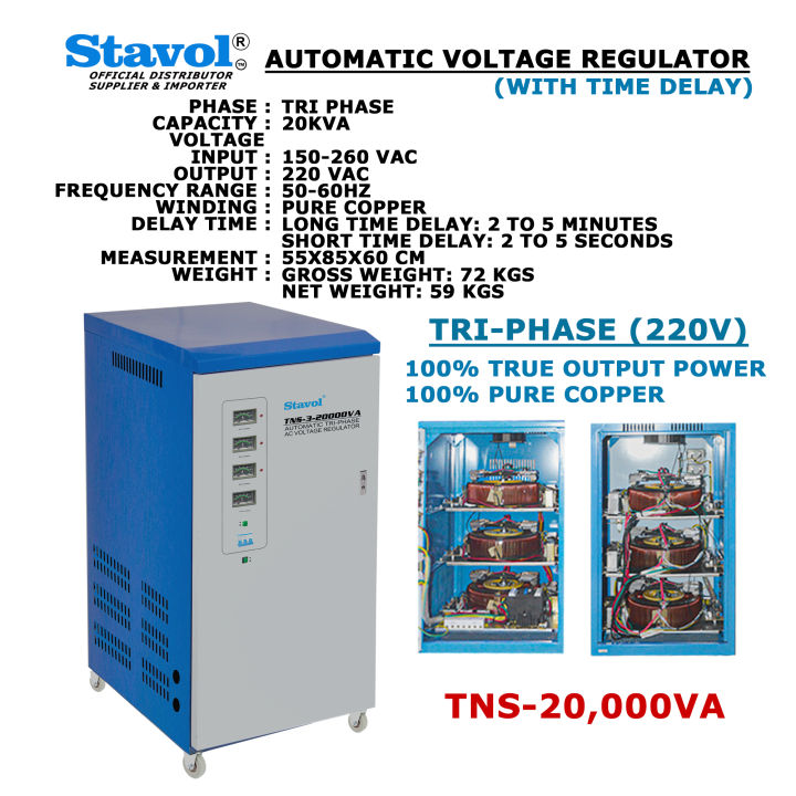 STAVOL AUTOMATIC VOLTAGE REGULATOR WITH TIME DELAY TRI-PHASE 150-260V ...