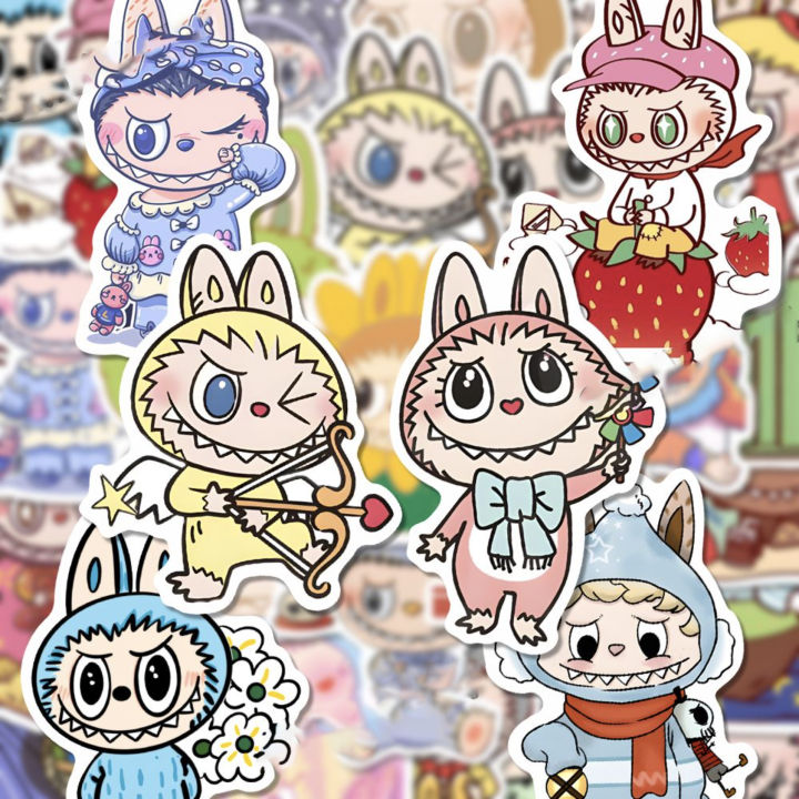 80 PCS Labubu Monster Cartoon Waterproof Stickers Pack Cute Water ...