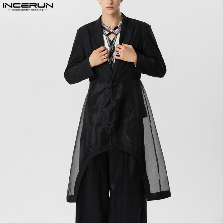 [Perfectly] INCERUN Men's Party Solid Splicing Mesh Dovetail Long ...