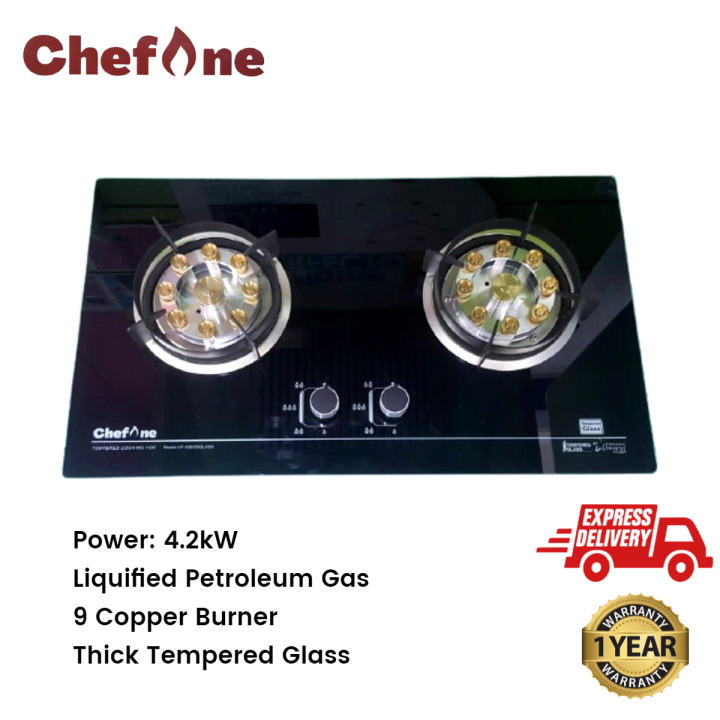 gas stove burner set ChefOne UF-GS929GLASS Tempered Glass Double Burner ...
