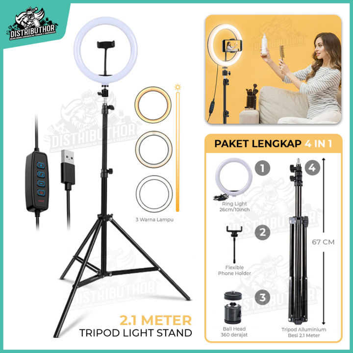 Tripod Ring Light 2 Meter Besi Tripot Handphone Panjang Kuat Kokoh Lampu Selfie LED Laight Stand ...