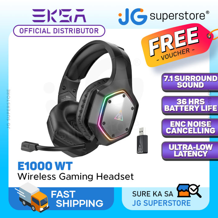 [CLEARANCE] EKSA E1000 WT Wireless Gaming Headset RGB Backlight Over-Ear Headphones w/ ENC Noise ...