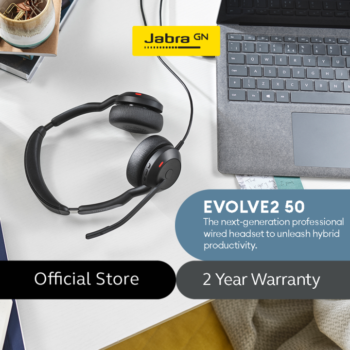 Jabra Evolve2 50 MS Wired Stereo Headset USB-A or USB-C/A AirComfort ...