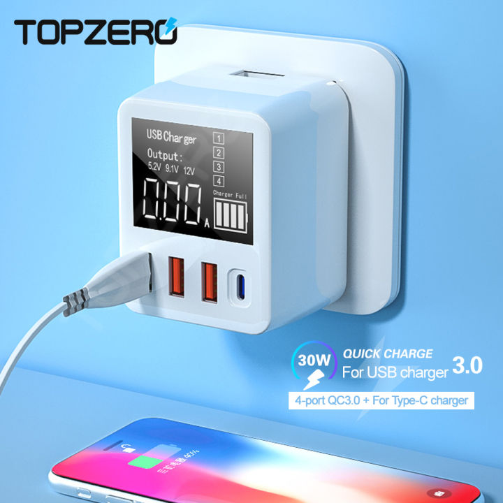 TOPZERO 4 Ports Quick Charger 3.0 USB Type C USB Adapter Smart LED ...