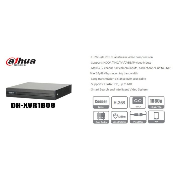 Al DAHUA DVR 8 Channel DVR DH-XVR1B08 Cooper XV Series 1U DVR Remote ...