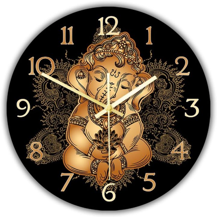 Cute Toddler Lord Ganesha Silent Wall Clock, Hindu God Indian Festival ...