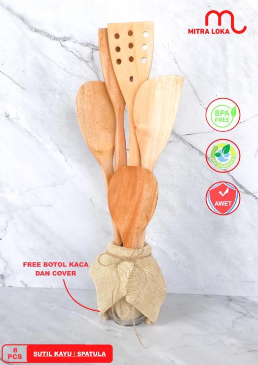Mitra Loka Sutil Kayu Tahan Panas Eco Friendly 100% Indonesia Sodet Spatula Kayu Sangku Sayur ...