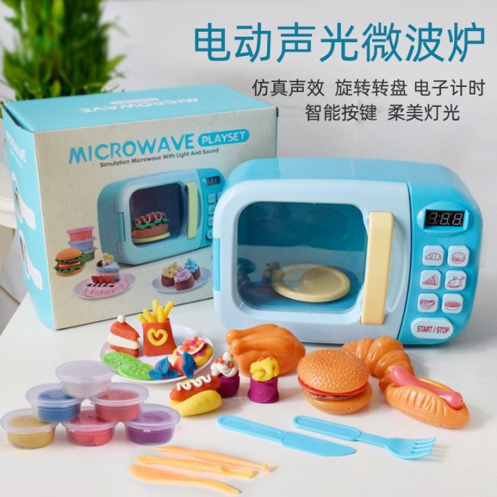 Pretend Play Kitchen Microwave Oven Toy Simulation Foods Playset with ...