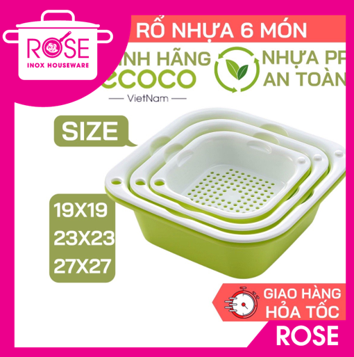 Bộ thau rổ nhựa vuông 6 món ECOCO Bộ rổ nhựa Việt Nhật dày đẹp [Giao ...