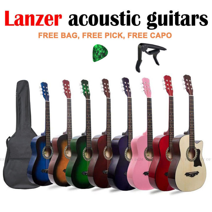 Lanzer Acoustic Guitar 38 Inch with FREE Bag FREE Pick FREE Capo ...