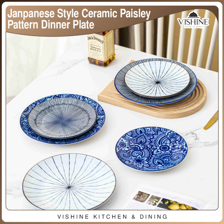 Vishine Japanese Style Ceramic Plates Paisley Pattern Dinner Plate ...
