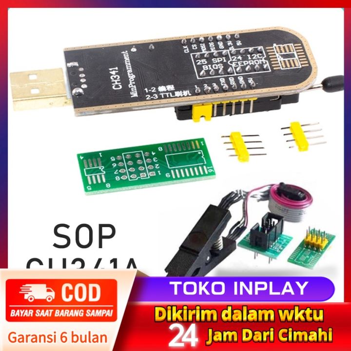 Paket komplit Alat Flash bios IC CH341 CH341A USB Programmer Flasher Bios Eprom Plus soket jepit ...