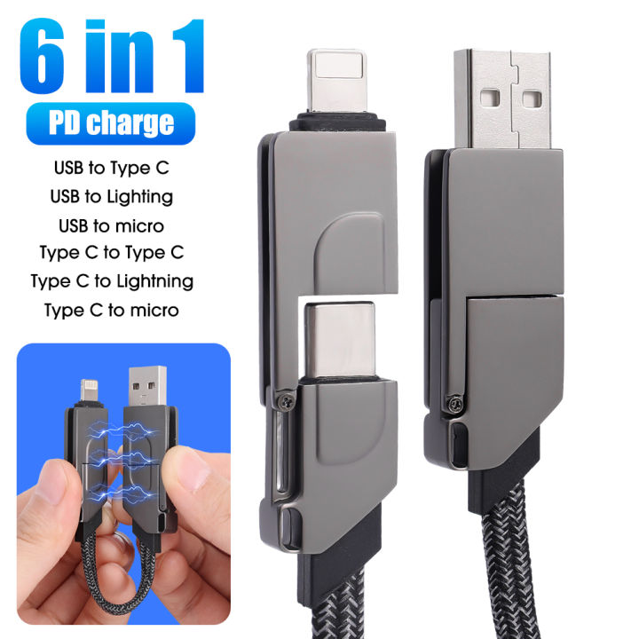 6 in 1 Multi Fast Charging Cable Keychain PD Lightning Type-C 60W QC ...
