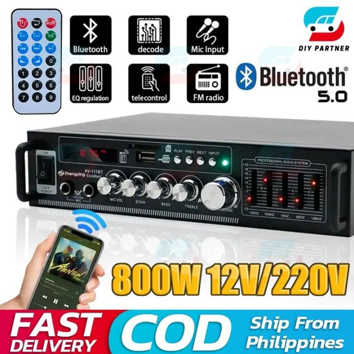 AV-111BT 333BT 800W Bluetooth5.0 Amplifier for Speaker 2Channel Audio ...