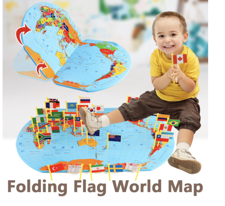Folding world map/ Wooden World Map Flag/ Matching Puzzle Geography Educational Toy | Lazada