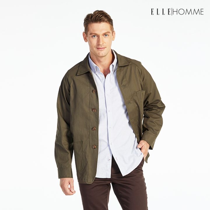 ELLE HOMME เสื้อแจ็คเก็ตผู้ชาย สไตล์ Casual สีเขียว W8J237 | Lazada.co.th