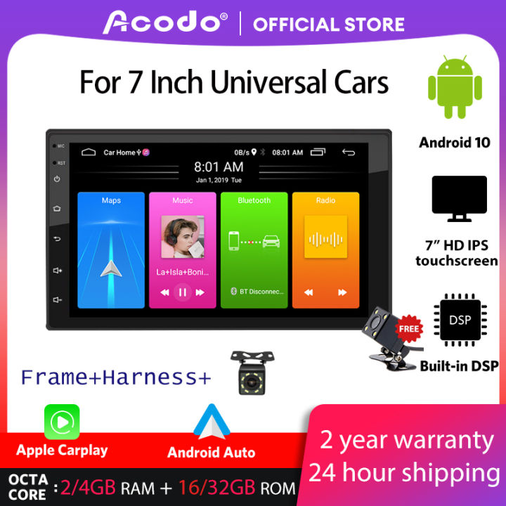 Acodo 7 Inch 2 Din Car Mp5 Player Android 10.0 Head Units Quad Core 2G ...