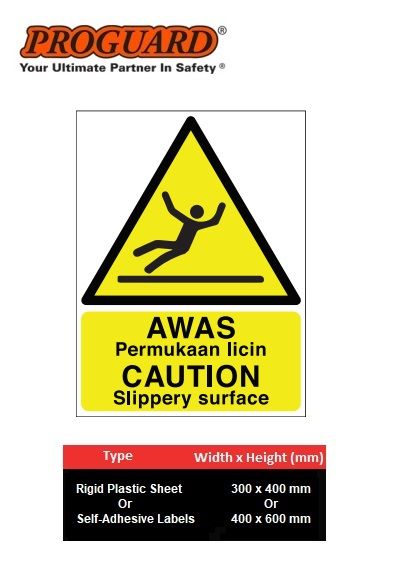 "Permukaan Licin / Slippery Surface" Safety Warning Sign Indoor Outdoor ...