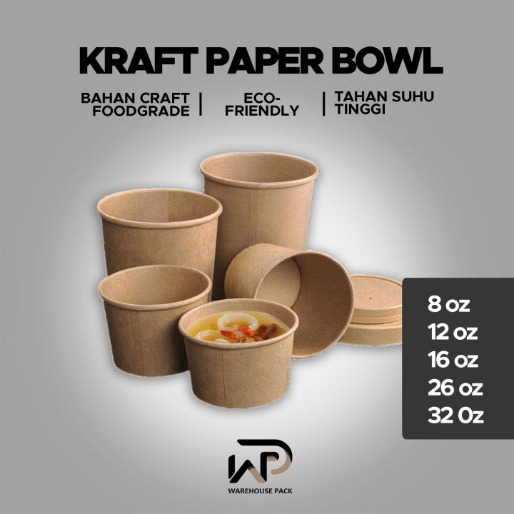 Paper Bowl Kraft + Tutup Bowl | Paper Bowl Coklat | Rice Bowl | Wadah ...