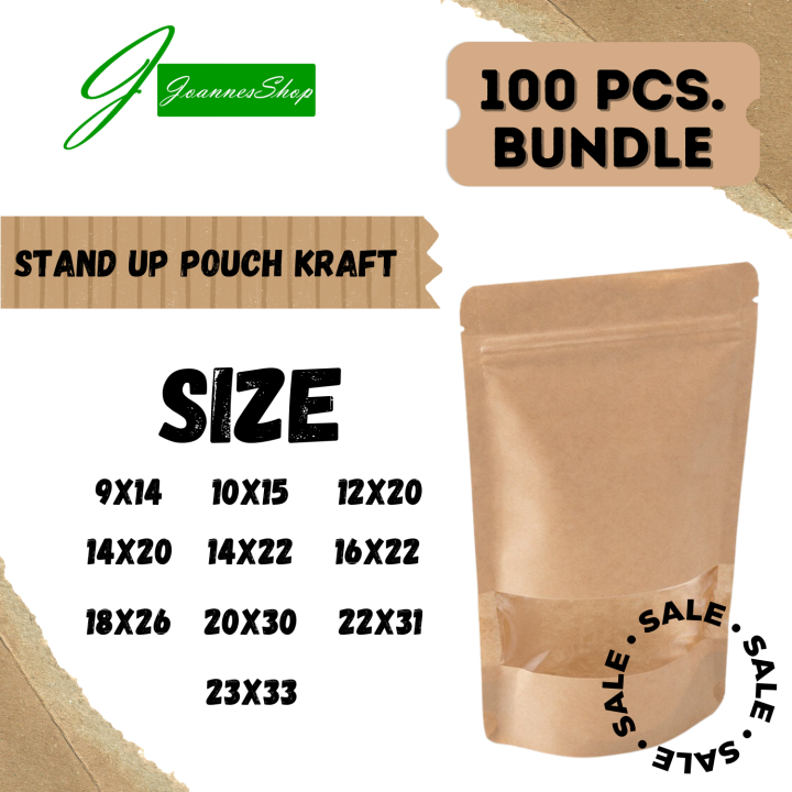 100 PCS Kraft with rectangular window stand up pouches | Lazada PH