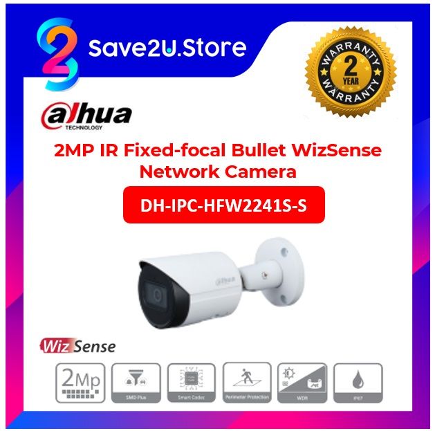 DAHUA DH-IPC-HFW2241S-S 2MP IR Fixed-focal Bullet WizSense Network ... DAHUA DH-IPC-HFW2241S-S 2MP IR Fixed-focal Bullet WizSense Network ...