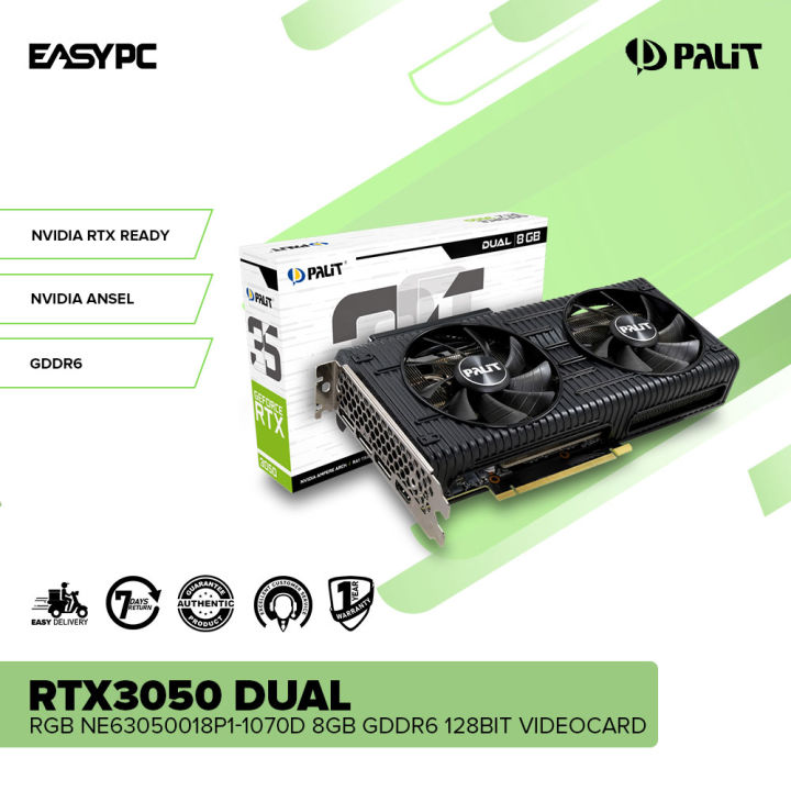 EasyPC | PALIT GeForce RTX 3050 DUAL RGB NE63050018P1-1070D 8GB GDDR6 128BIT Videocard - EOL ...